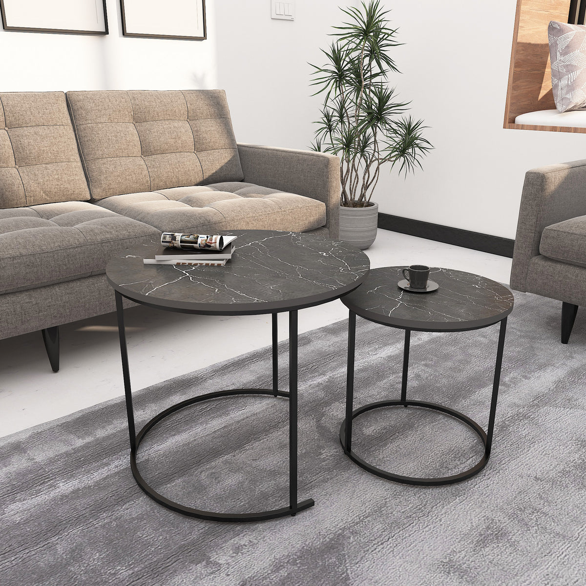 Premium Coffee Table (Grey Marble Top with Black Legs) – DECOWORLD