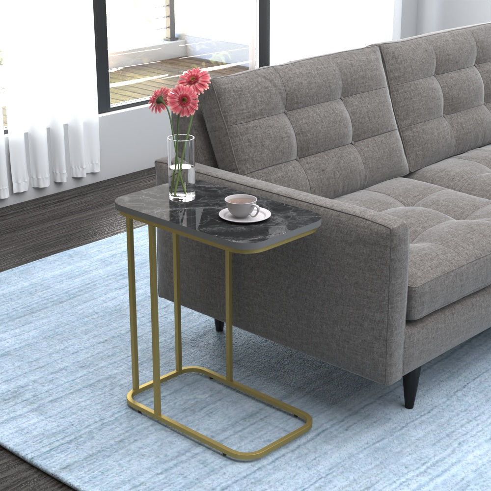 Premium Side Table (Grey Marble Top with Golden Stand) – DECOWORLD