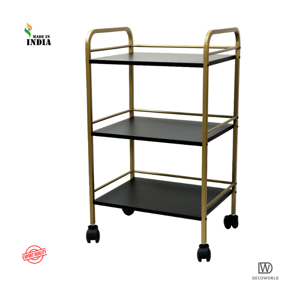 3 Tier Premium Metal serving Trolley Stand with Wheels (Black & Gold ...