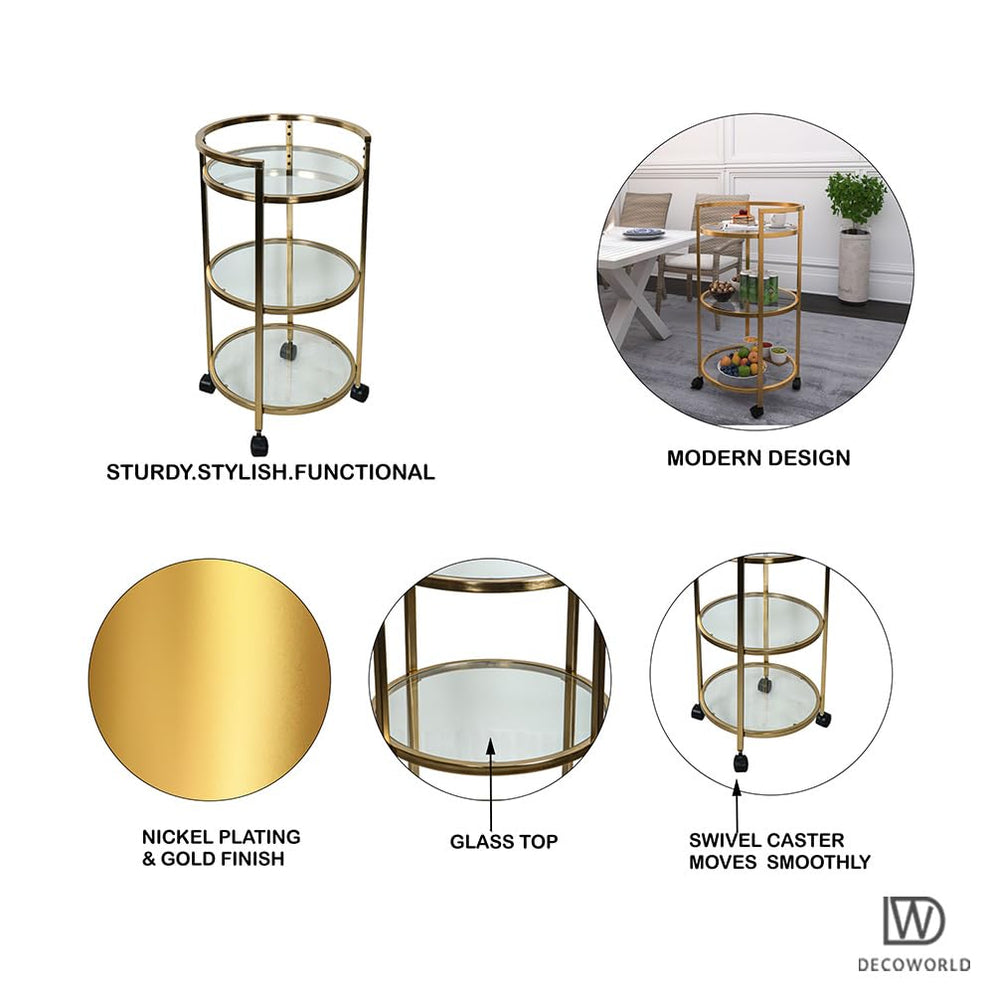 Round Kitchen Serving Trolley with Wheels & Glass Shelfs | Decoworld ...
