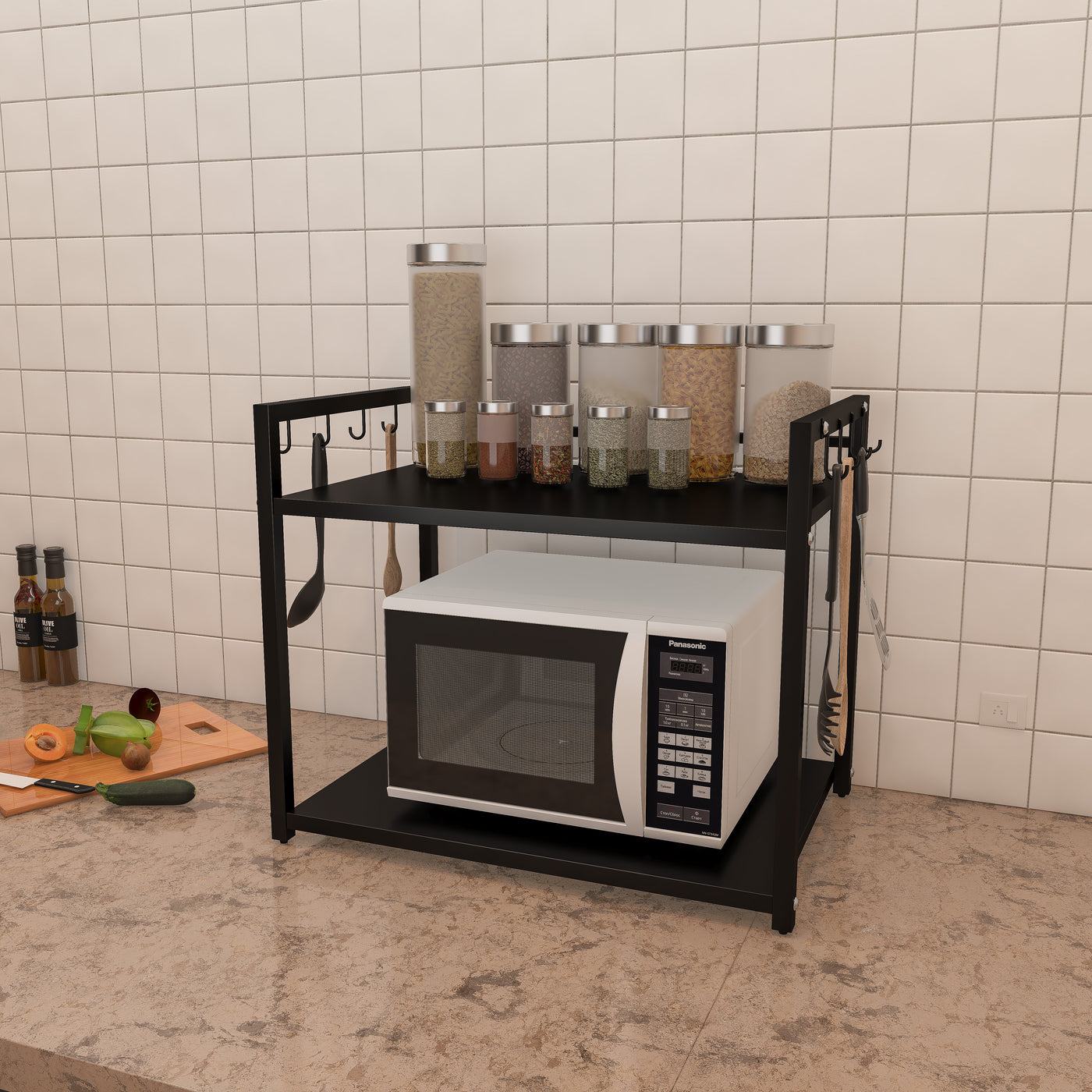 Buy Now Black Double Platform Metal Microwave Stand | Decoworld — DECOWORLD